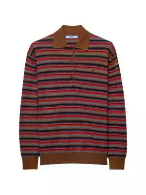 Prada Striped Cashmere Polo Sweater - Red