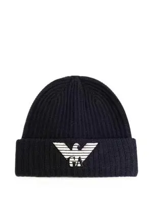 Emporio Armani Logo-embroidered Ribbed Beanie Hat - Blue