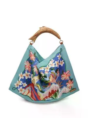 Farm Rio Small Scarf Carved Fish-handle Scarf Tote Bag - Blue