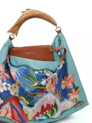 Farm Rio Small Scarf Carved Fish-handle Scarf Tote Bag - Blue