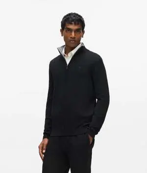 Karl Lagerfeld Wool Zip-up High Neck Cardigan - Black