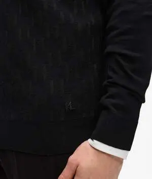 Karl Lagerfeld Monogram Textured Crew Neck Sweater - Black