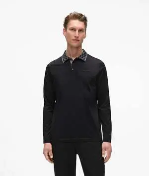 Karl Lagerfeld Monogram Collar Polo Shirt - Black