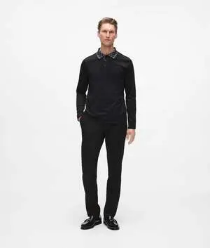 Karl Lagerfeld Monogram Collar Polo Shirt - Black