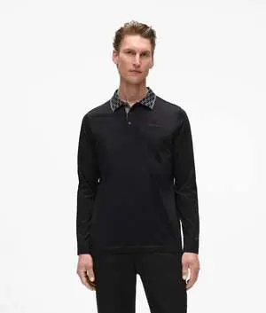 Karl Lagerfeld Monogram Collar Polo Shirt - Black