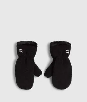 Karl Lagerfeld Faux-shearling Ikon Mittens - Black
