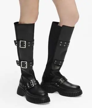 Karl Lagerfeld Kreeper" Wedge Tri-buckle Boots