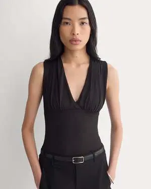 Everlane Drapey Jersey V-Neck Top Black