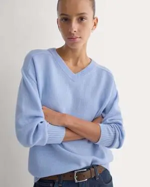 Everlane Cashmere High V Boyfriend Sweater Blue
