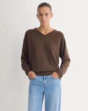 Everlane Cashmere High V Boyfriend Sweater Cocoa