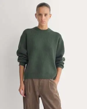 Everlane Cashmere Fisherman Crew Neck Sweater Dark Forest