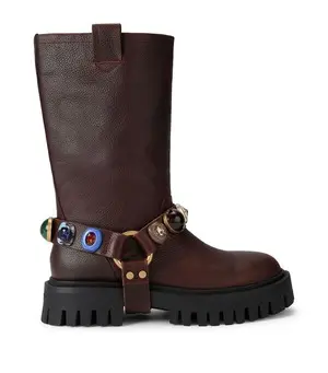 Kurt Geiger Leather Loulou Harness Biker Boots - Brown