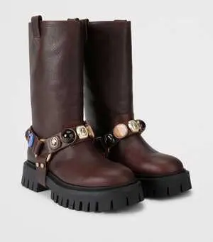 Kurt Geiger Leather Harness Biker Boots