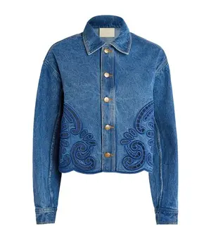 Ulla Johnson Eyelet Bobbi Denim Jacket - Blue