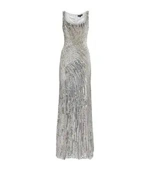 Jenny Packham Embellished Sola Gown - Silver