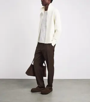 Sandro Wool Zip-up High Neck Cardigan - Beige