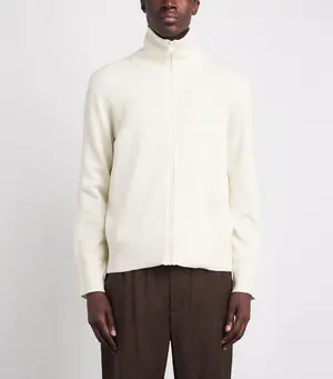Sandro Wool Zip-up High Neck Cardigan - Beige