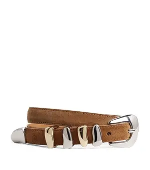 Claudie Pierlot Suede Mixed-metal Buckle Belt - Brown