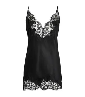 SKIMS Silk-blend Lace Mini Slip Dress - Black