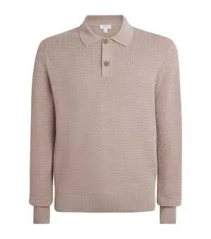 Sunspel Cotton Basketweave Polo Sweater - Brown