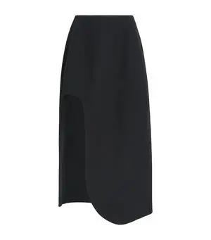JIL SANDER Wool Sablé Midi Skirt - Black