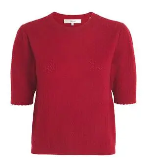 FRAME Cashmere Pointelle The Gathered Honeycomb Sweater - Red