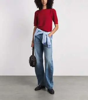 FRAME Cashmere Pointelle The Gathered Honeycomb Sweater