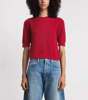 FRAME Cashmere Pointelle The Gathered Honeycomb Sweater