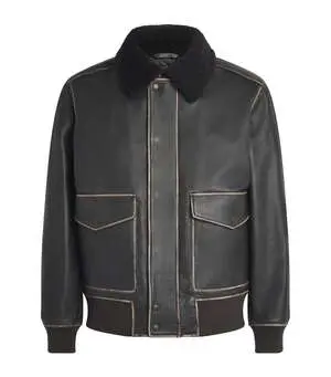 Rag & Bone Leather Shearling-collar Bomber Jacket - Brown