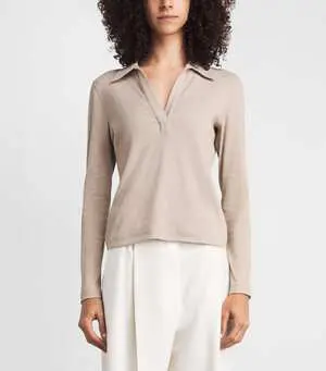 ME+EM Ribbed Long-sleeve Polo Sweater