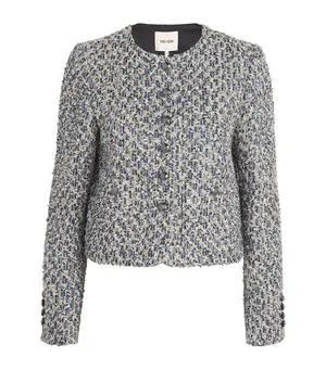 ME+EM Tweed Cropped Jacket - Blue
