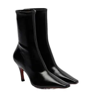 Amina Muaddi Leather Ankle Boots - Black