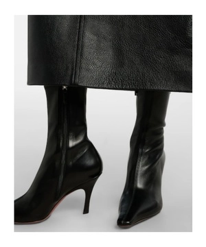 Amina Muaddi Leather Ankle Boots