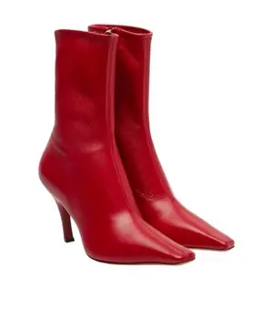 Amina Muaddi Leather Ankle Boots - Red