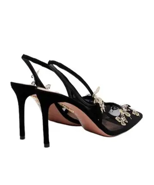 AQUAZZURA Embellished Mesh Slingback Pumps
