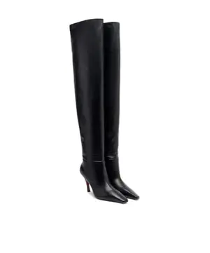 Amina Muaddi Leather Over-the-knee Boots - Black