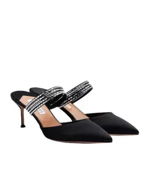 AQUAZZURA Embellished Satin Mules - Black