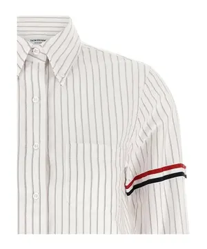 Thom Browne Cropped Oxford Cotton Shirt With 4bar Detail