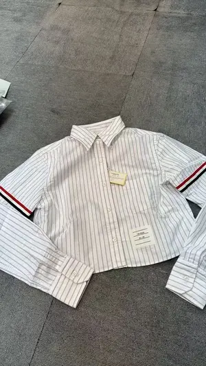 Thom Browne Cropped Oxford Cotton Shirt With 4bar Detail