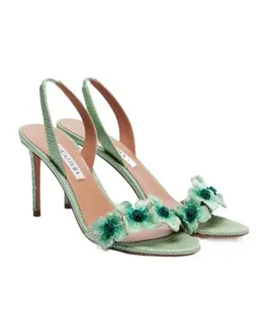 AQUAZZURA Passionflower Beaded Raffia Slingback Sandals - Green