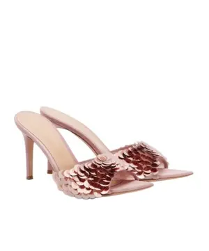 GIANVITO ROSSI Suede-trimmed Mesh Mules - Nude