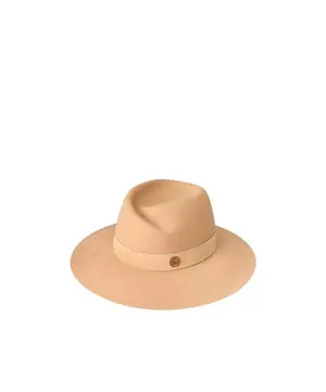 MAISON MICHEL Virginie Logo-plaque Hat - Beige