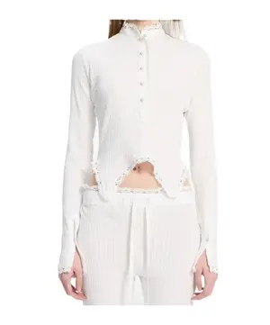 ANN DEMEULEMEESTER Lace-trim Ribbed Top