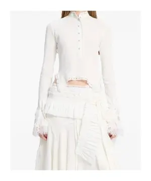 ANN DEMEULEMEESTER Lace-trim Ribbed Top