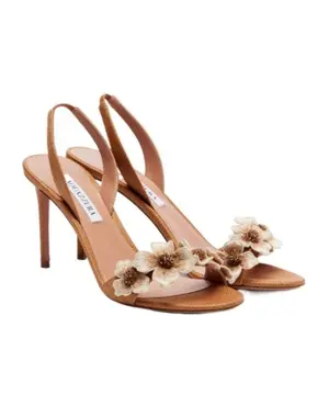 AQUAZZURA Beaded Raffia Slingback Sandals - Brown