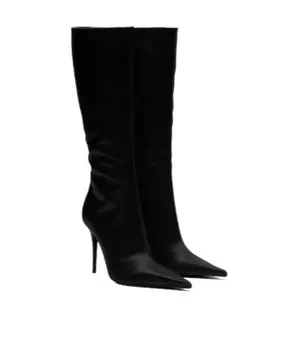 Amina Muaddi Barbara Satin Knee-high Boots - Black