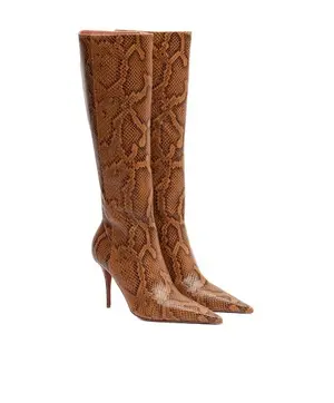 Amina Muaddi Leather Knee-high Boots - Brown