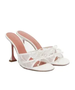 Amina Muaddi Bow-detail Lace Mules - White