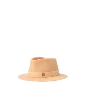 MAISON MICHEL André Logo-detail Fedora Hat - Beige