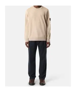Stone Island Loose-fit Crewneck Jumper With Ribbed Trims - Biscuit Mixing
